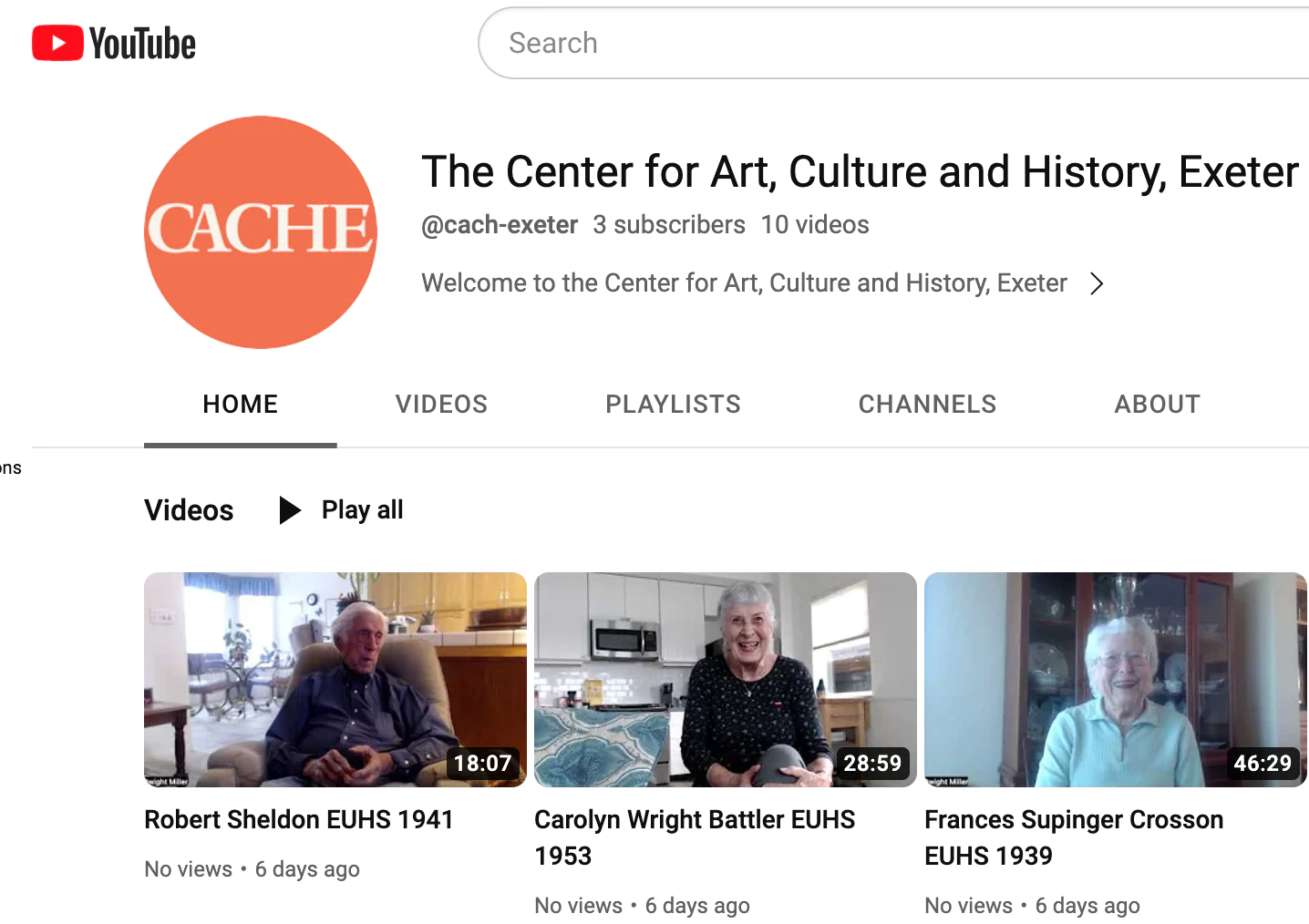 CACHE videos - Center for Art, Culture and History, Exeter